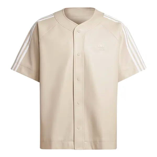 Adidas Originals Faux Leather Baseball Shirt - Wonder Beige/white