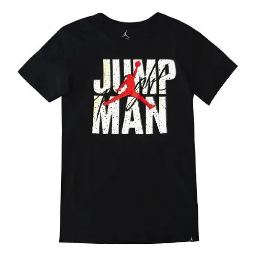 JORDAN Alphabet Pattern Loose Round Neck Short Sleeve - Black