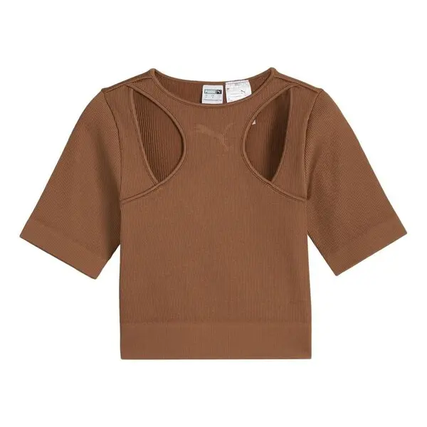 PUMA Ribbed Cut-out T-shirt - Brown