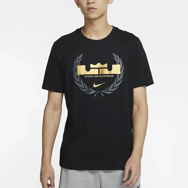 Nike Dri-fit Lebron Logo Round Neck Quick Dry Basketball Sports Short Sleeve - Black