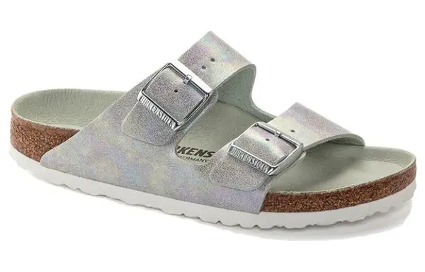 BIRKENSTOCK Arizona Vegan Microfiber Sandals - Silver/green