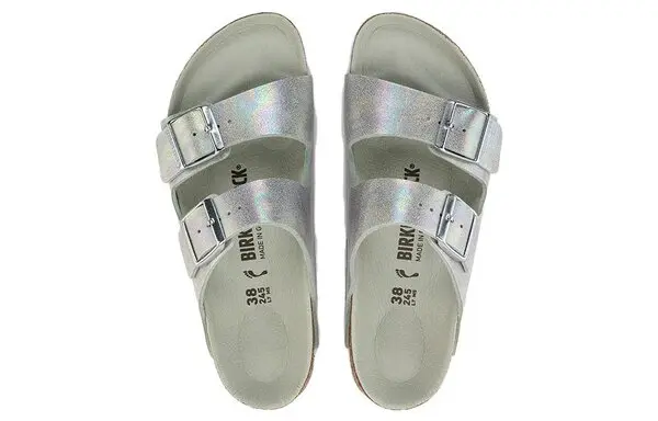 BIRKENSTOCK Arizona Vegan Microfiber Sandals - Silver/green