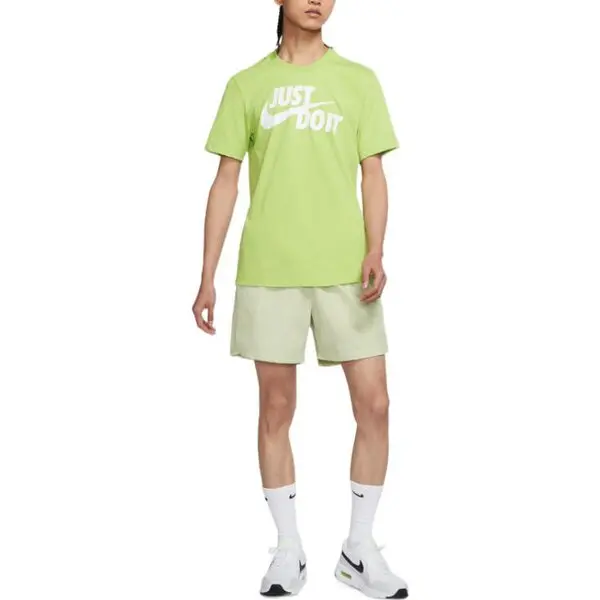 Nike Large Alphabet Logo Printing Round Neck Casual Sports Short Sleeve Green - Multi-color