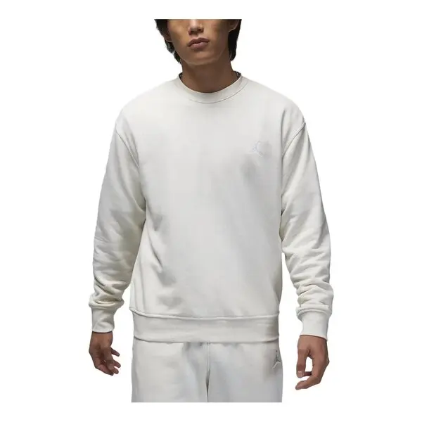 JORDAN Classic Flying Solid Color Fleece Lined Round Neck Sweatshirt - White