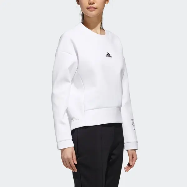 Adidas Style Soft Swt Logo Printing Short Pullover Sports White Hoodie
