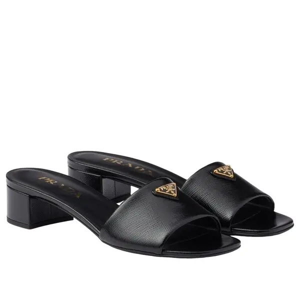Prada Saffiano Patent Leather Sandals - Black
