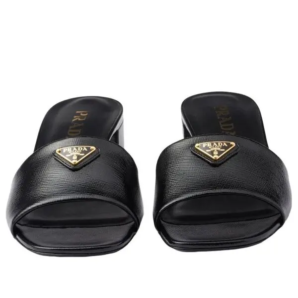 Prada Saffiano Patent Leather Sandals - Black