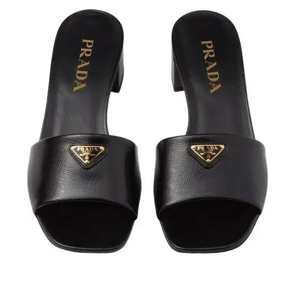 Prada Saffiano Patent Leather Sandals - Black