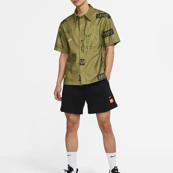Nike Alphabet Pattern Cashew Short Sleeve Shirt Green