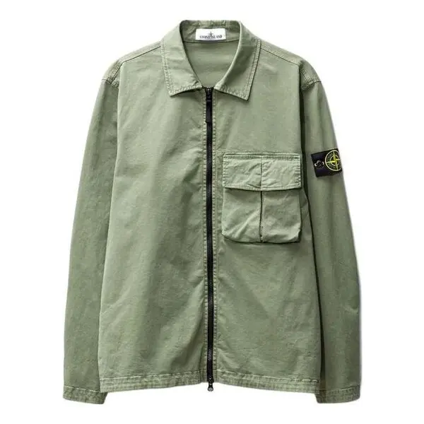 Stone Island Zip-up Shirt Jacket With Compass Patch - Green