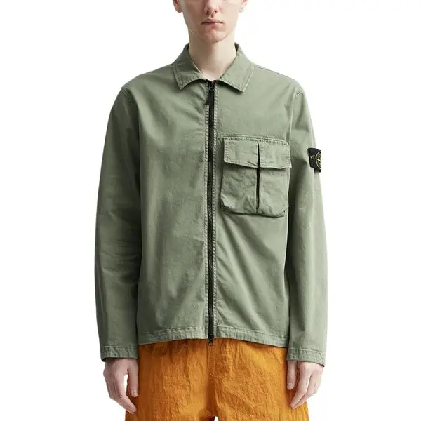 Stone Island Zip-up Shirt Jacket With Compass Patch - Green