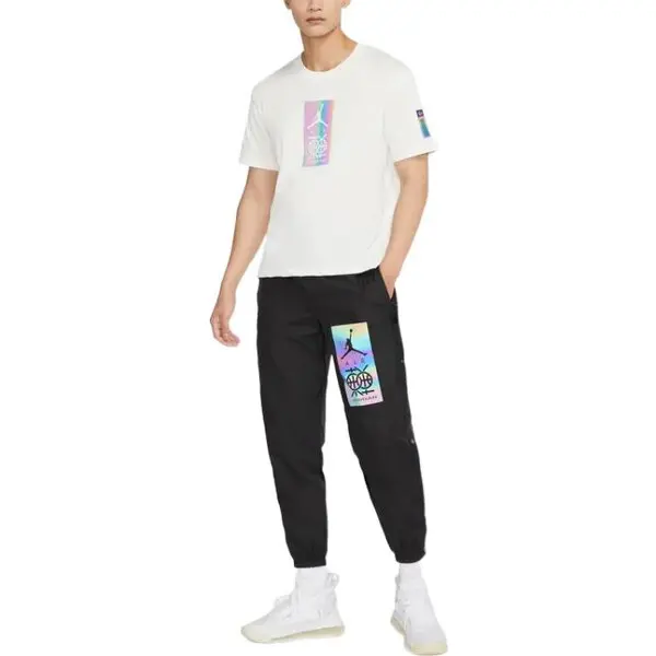 JORDAN Solid Color Round Neck Pullover Brand Reflective Short Sleeve T-shirt White