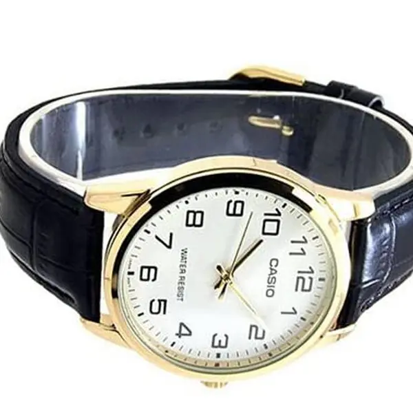 Casio Analog Quartz Watch With Leather Strap - Black