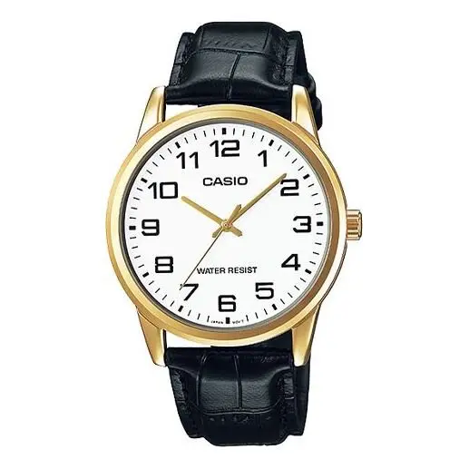 Casio Analog Quartz Watch With Leather Strap - Black