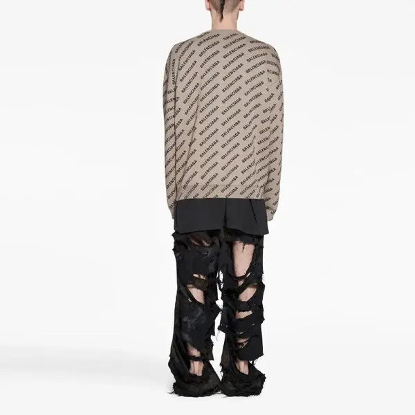 Balenciaga Allover Logo Fine Knit Sweater - Beige