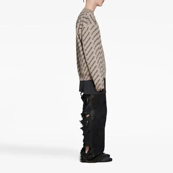 Balenciaga Allover Logo Fine Knit Sweater - Beige