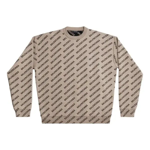 Balenciaga Allover Logo Fine Knit Sweater - Beige