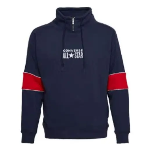CONVERSE Chuck Taylor All Star Funnel Neck Quarter Zip Crew Sweatshirt - Navy/red