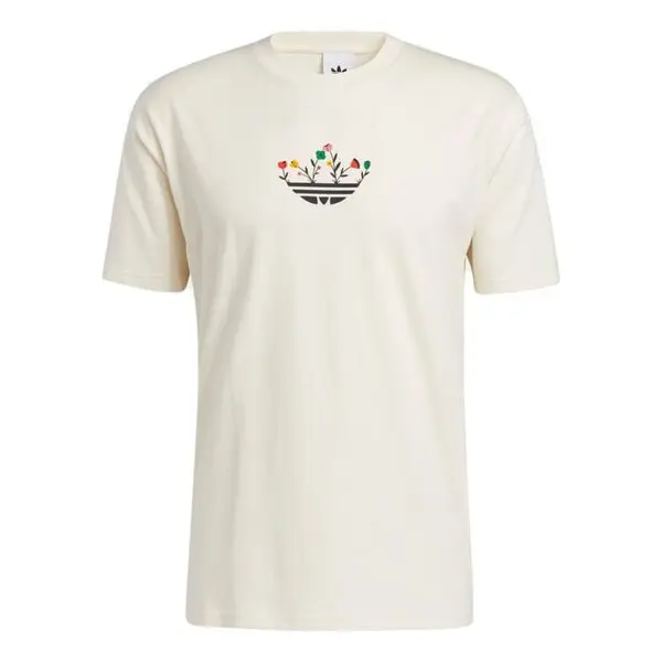 Adidas Originals Trefoil Bloom Back Pattern Printing Sports Short Sleeve White - Creamy