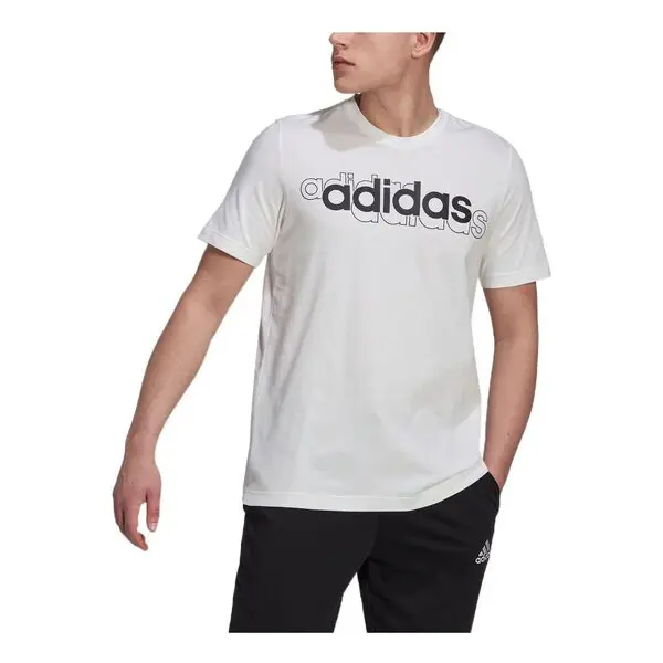Adidas Casual Sports Logo Solid Color Round Neck Short Sleeve White T-shirt - Default Color