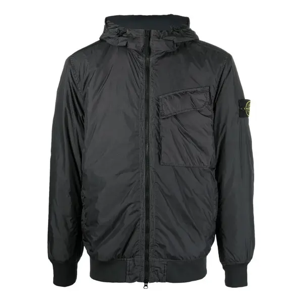 Stone Island Crinkle Reps Zip-up Jacket With Pocket Detail - Black