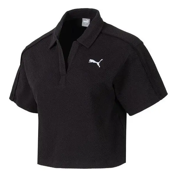 PUMA Her Polo Shirt Textured Cropped Polo - Black