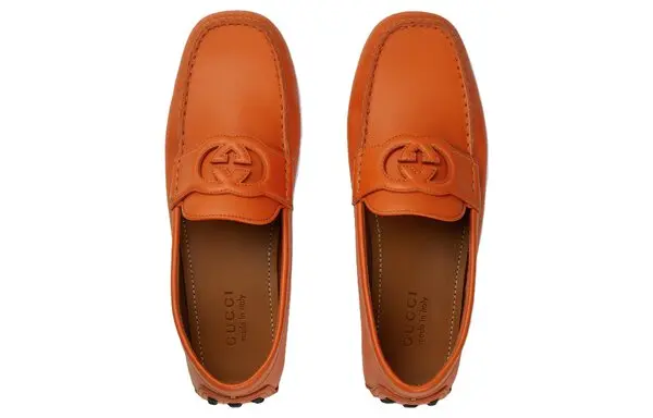 Gucci Interlocking G Leather Flats - Orange