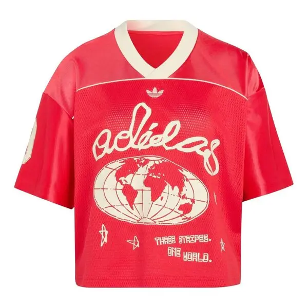 Adidas Cropped Soccer Jersey With Global Graphic - Pure Ruby