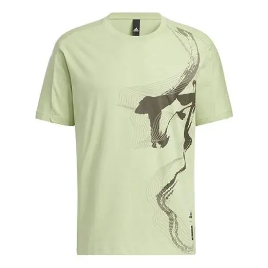 Adidas Wj Gfx Story Pattern Printing Round Neck Short Sleeve Green T-shirt - Default Color