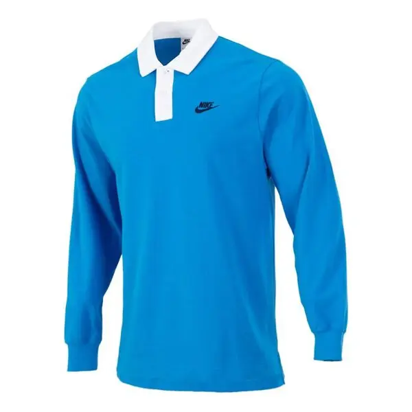 Nike Sports Printing Knit Long Sleeves Polo Shirt - Blue