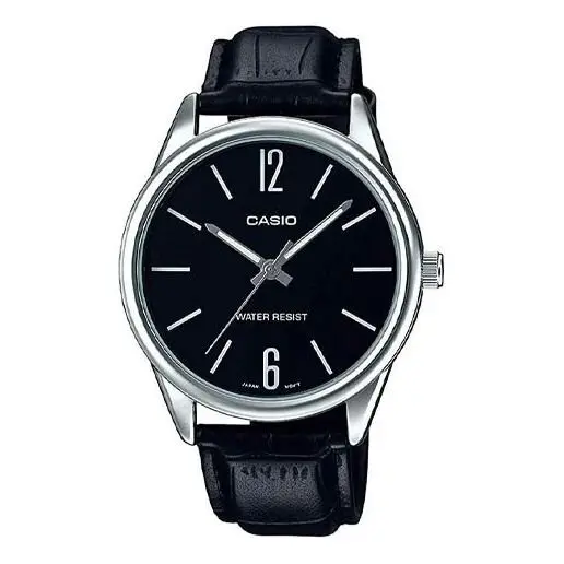 Casio Quartz Analog Watch With Leather Strap - Black