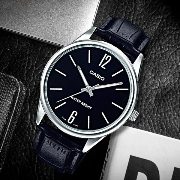 Casio Quartz Analog Watch With Leather Strap