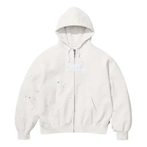 Supreme X Mm6 Maison Margiela Box Logo Zip Up Hooded Sweatshirt - White