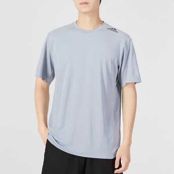 Adidas Stripe Logo Sports Training Round Neck Short Sleeve Blue T-shirt - Multi-color