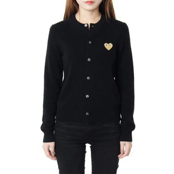 Play Comme Des Garcon Cardigan With Gold Emblem - Black