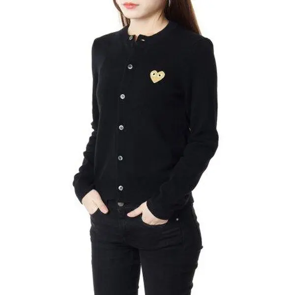 Play Comme Des Garcon Cardigan With Gold Emblem - Black
