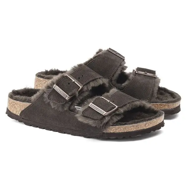 BIRKENSTOCK Arizona Shearling Suede Leather Sandals - Brown