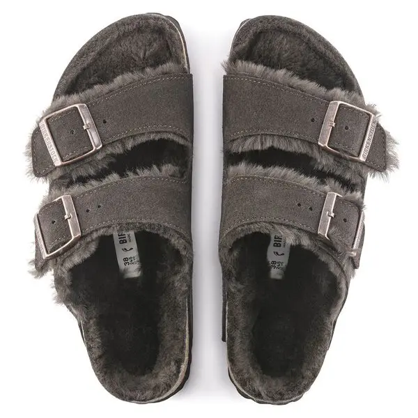 BIRKENSTOCK Arizona Shearling Suede Leather Sandals - Brown