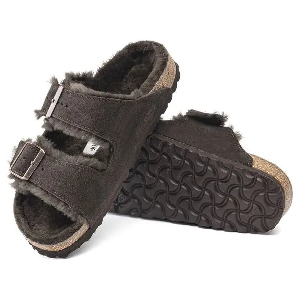 BIRKENSTOCK Arizona Shearling Suede Leather Sandals - Brown