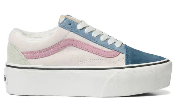 VANS Old Skool Pig Suede Sherpa Stackform Low Top Sneakers - White/blue