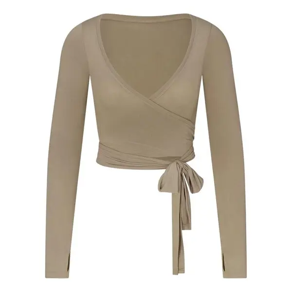 Nike X Skims Stretch Knit Wrap Long Sleeve Cropped Top - Dune