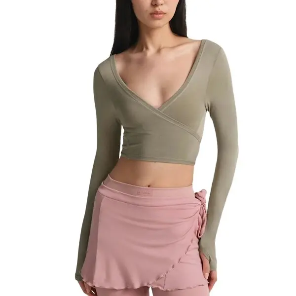 Nike X Skims Stretch Knit Wrap Long Sleeve Cropped Top - Dune