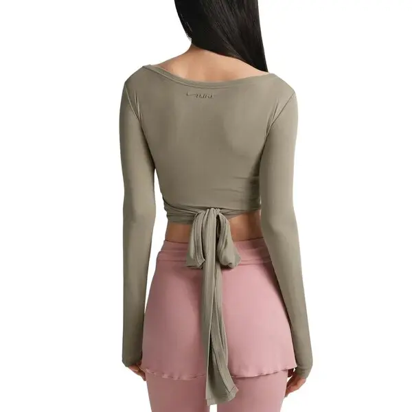 Nike X Skims Stretch Knit Wrap Long Sleeve Cropped Top - Dune