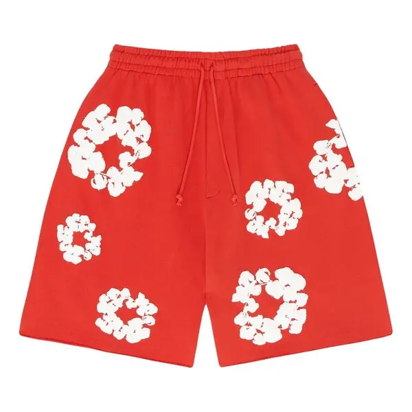 DENIM TEARS Cotton Wreath Shorts - Red/white