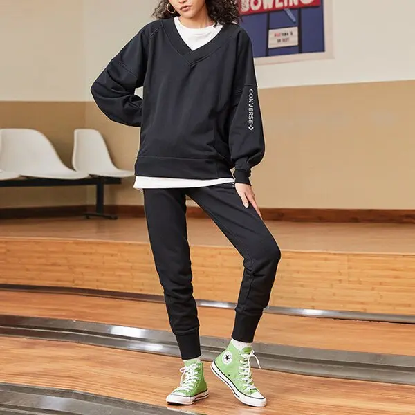 CONVERSE V-neck Loose Knit Hoodie