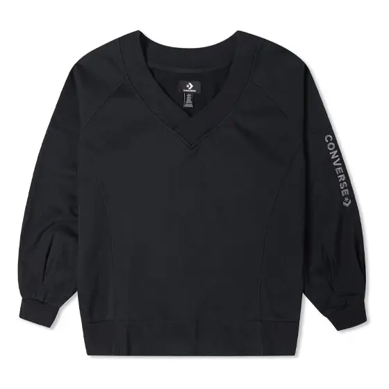 CONVERSE V-neck Loose Knit Hoodie - Black