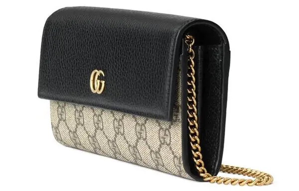 Gucci Gg Marmont Chain Wallet 'beige Ebony
