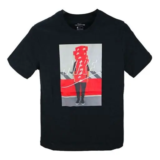Nike Shoe Printing Round Neck Casual Sports Short Sleeve - Black
