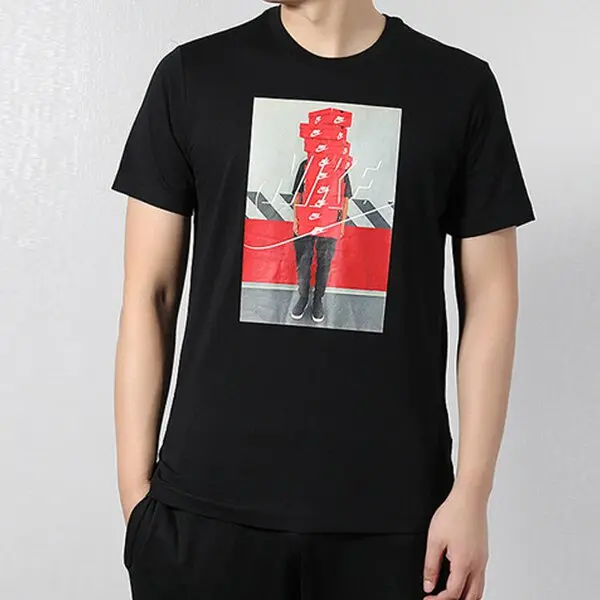 Nike Shoe Printing Round Neck Casual Sports Short Sleeve - Black