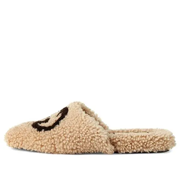Gucci Interlocking G Shearling Slipper - Beige/brown